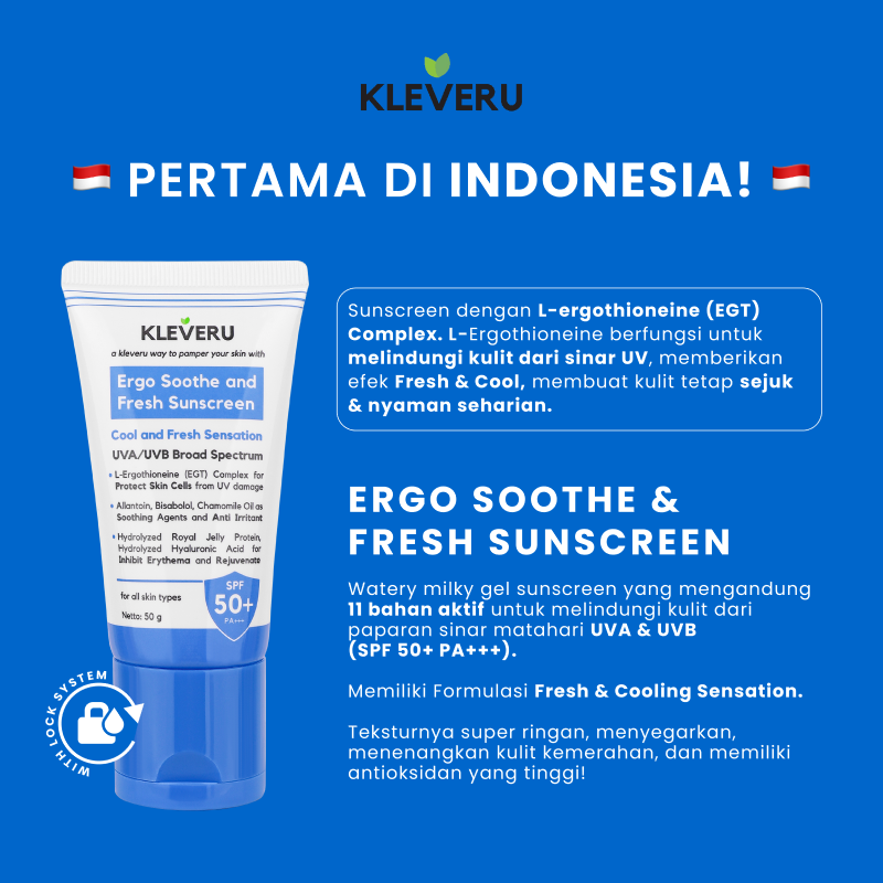 PROMO Kleveru Ergo Soothe and Fresh Sunscreen SPF 50+ PA+++ FREE ONGKIR